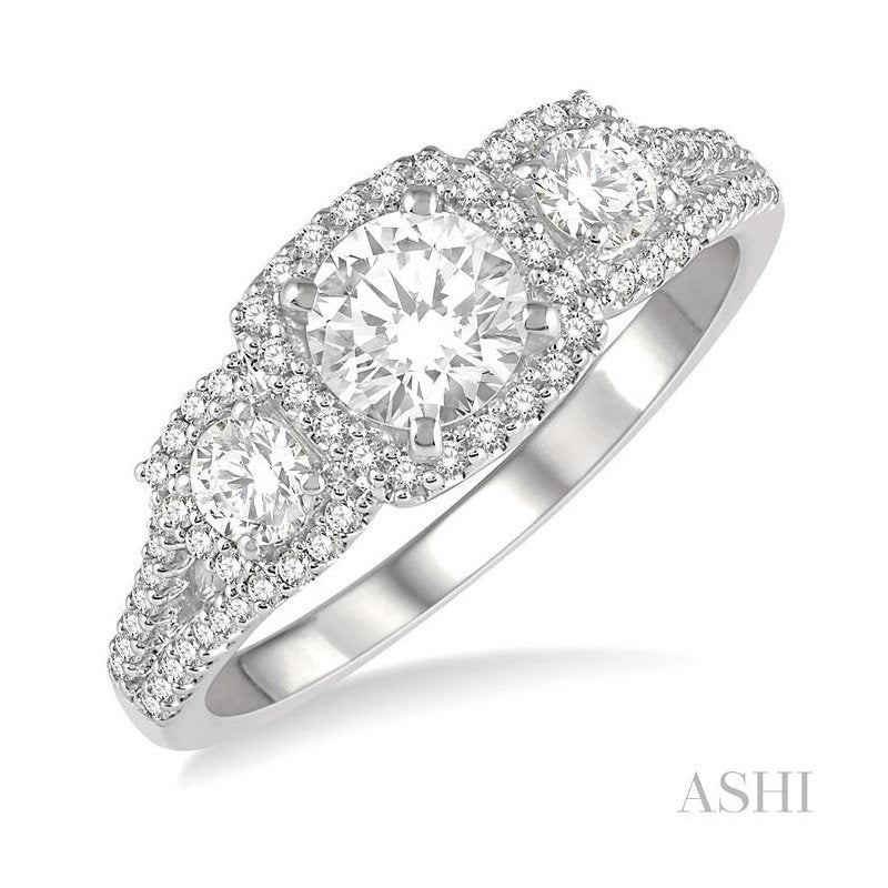 Round Shape Past Present & Future Halo Diamond Engagement Ring – Park ...